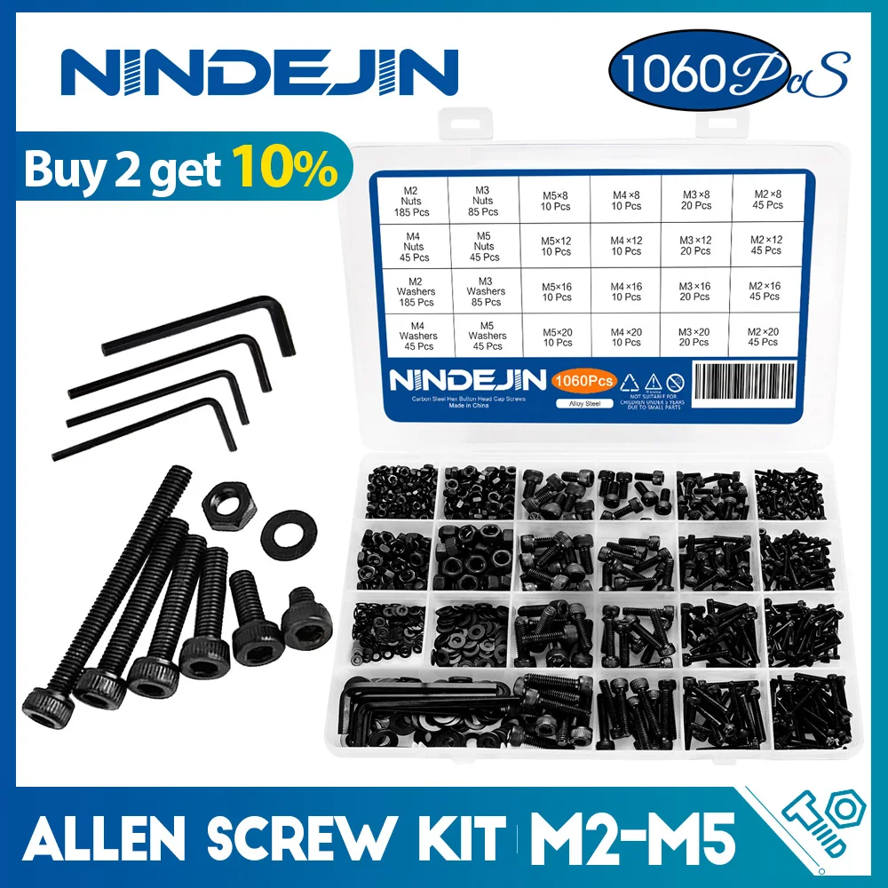 1060pcs-M2-M3-M4-M5-Hex-Socket-Screw-Set-Carbon-Steel-Flat-Round-Cap ...