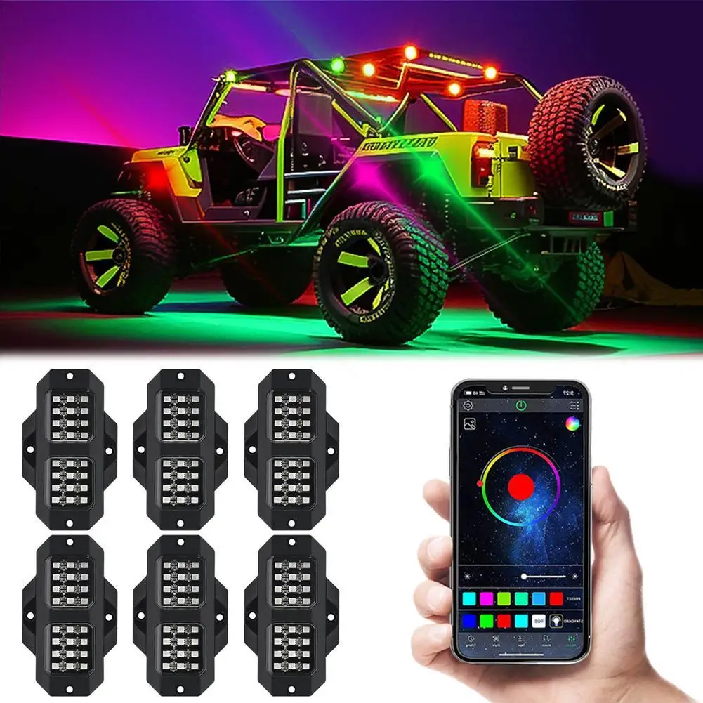 RGB-LED-Rock-Lights-Kits-Multicolor-Exterior-Waterproof-Underglow-Neon ...