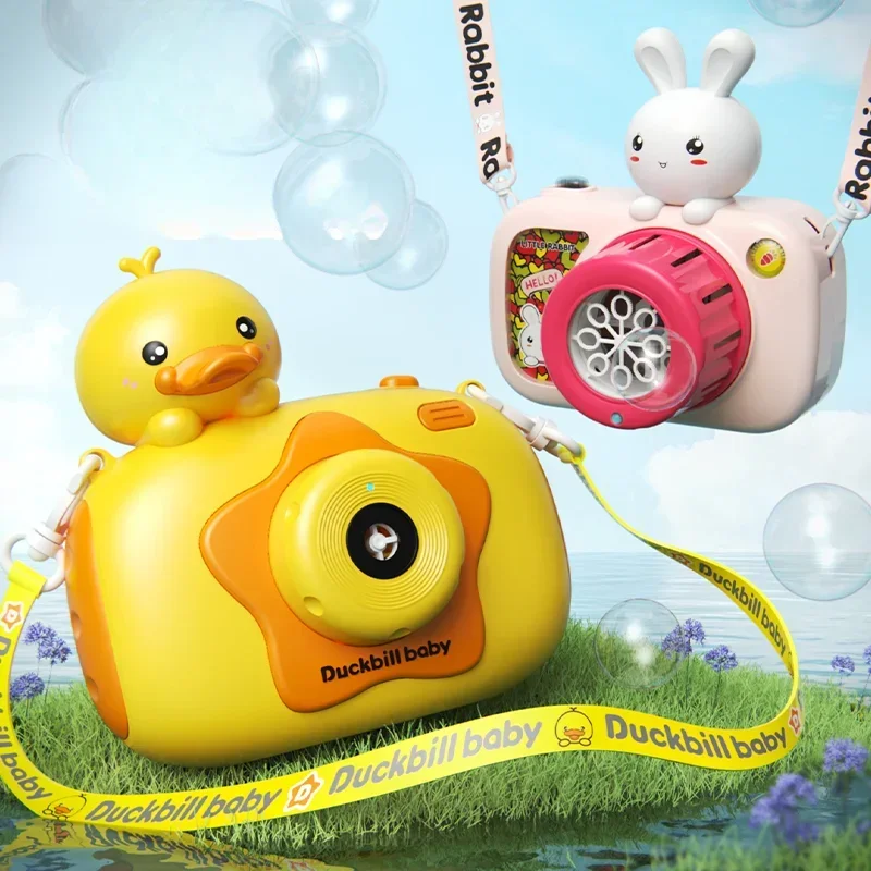 Children-Portable-Bubble-Camera-Cute-Cartoon-Duck-Rabbit-Automatic-Bubble-Machines-with-Lights ...