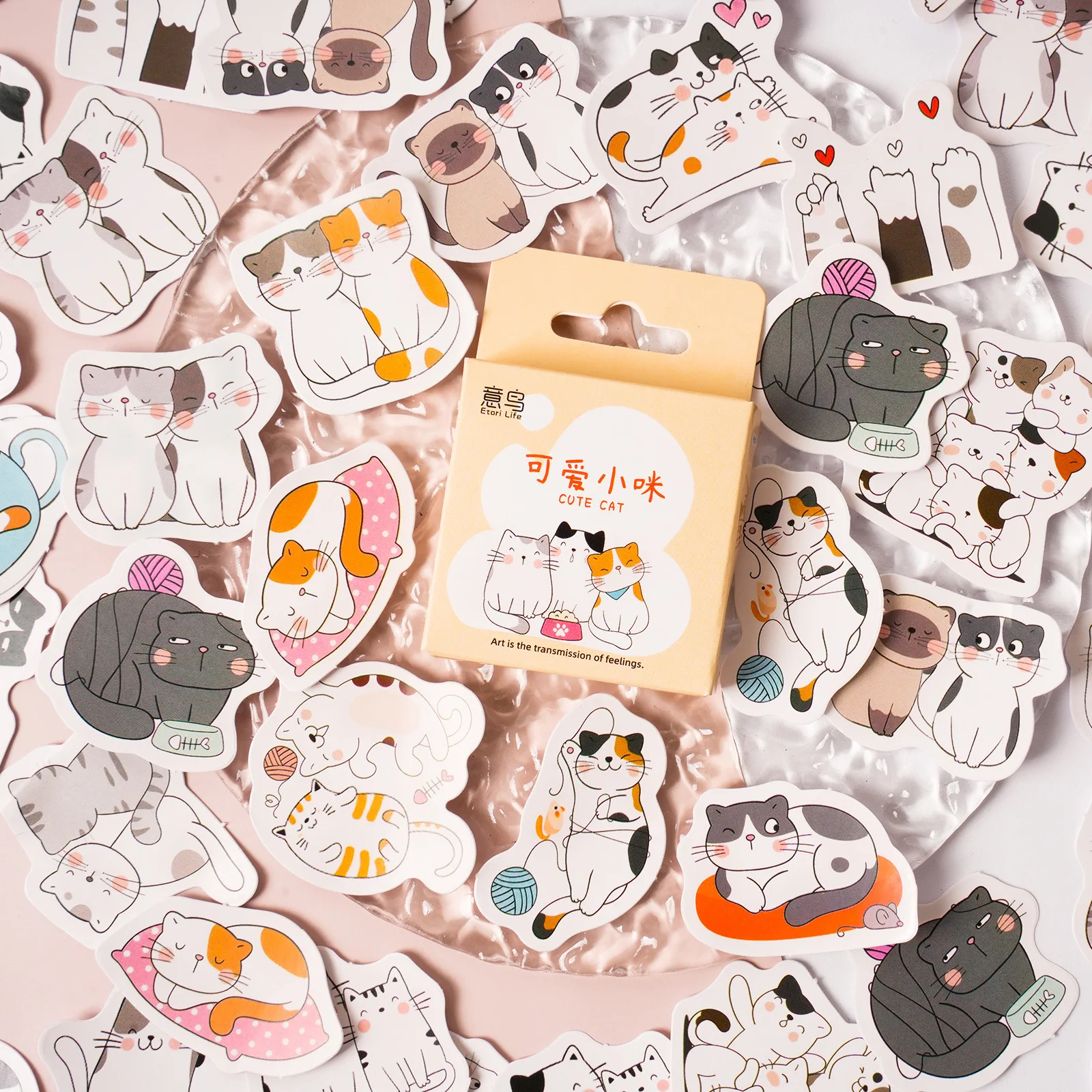 46Pcs Cute Cat Boxed Stickers Decorative Scrapbooking Cartoon Animals ...