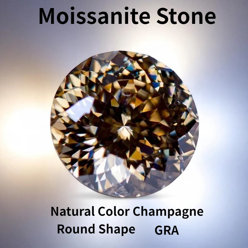 Moissanite Stone Natural Color Champagne Round Shape 100 Faceted Cut ...