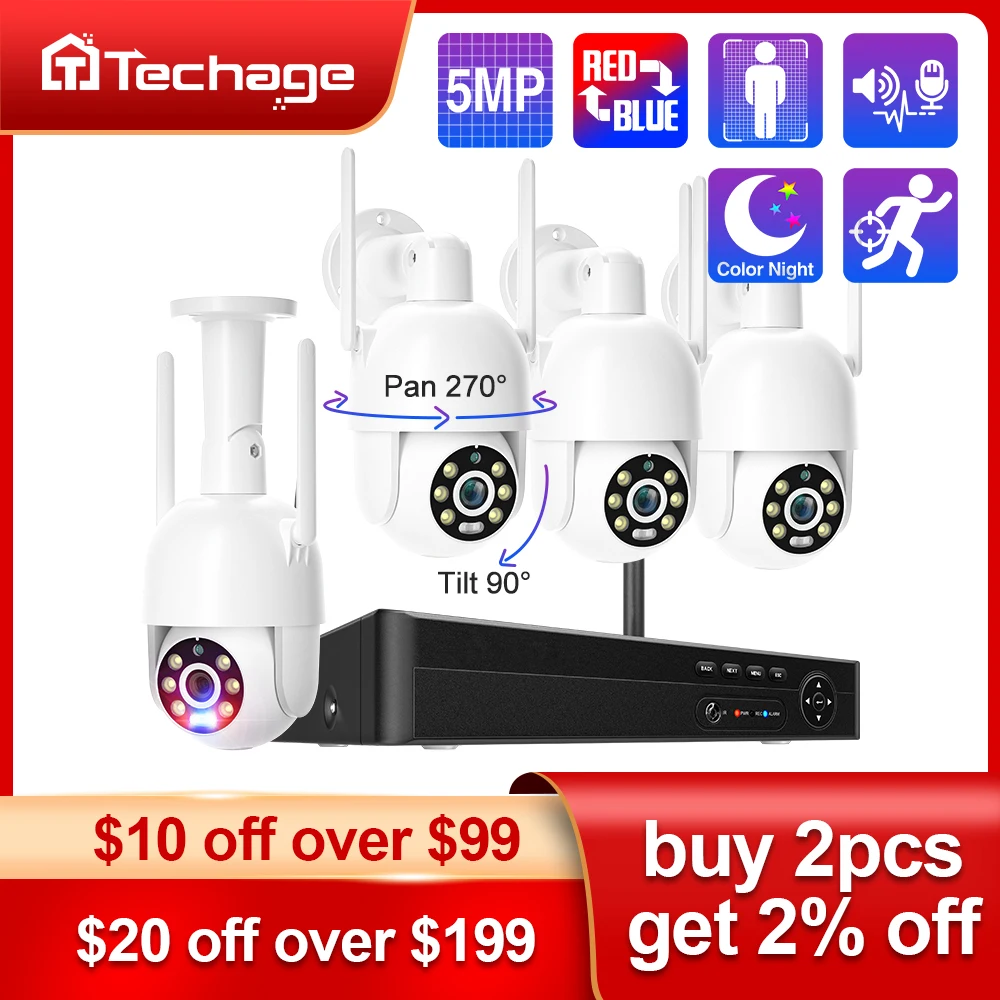 Techage-8CH-5MP-WiFi-PTZ-Camera-System-H-265-Smart-AI-Security-Set-Two ...