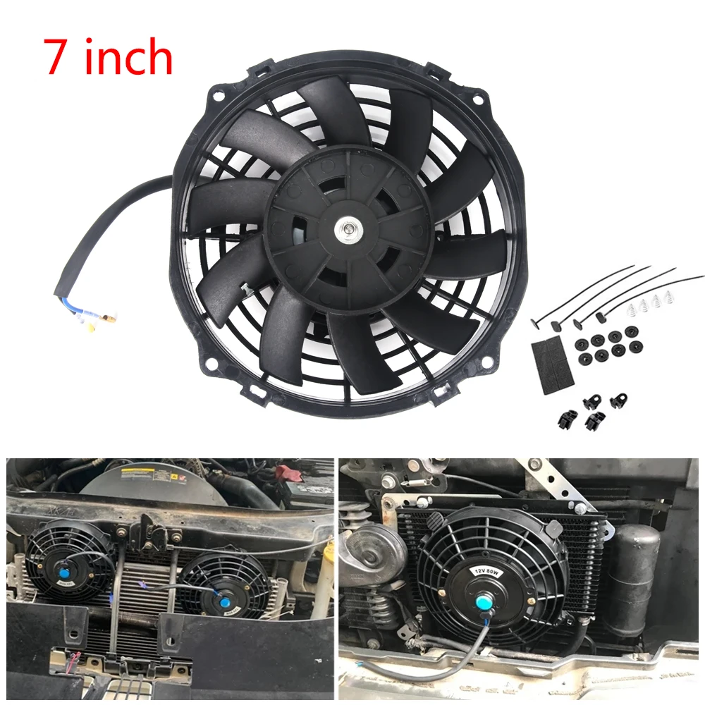 7 Inch Universal 12v 80w Slim Reversible Black Blade Electric Cooling ...