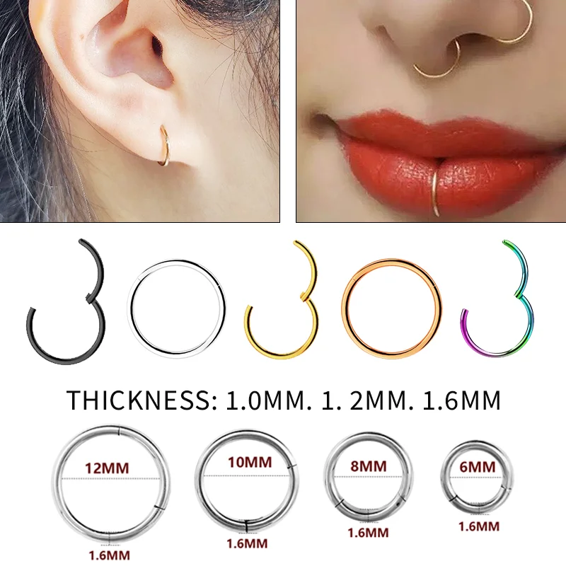 Surgical-Steel-Hoop-Nose-Rings-6-8-10-12mm-Body-Piercing-Ring-Mixed ...