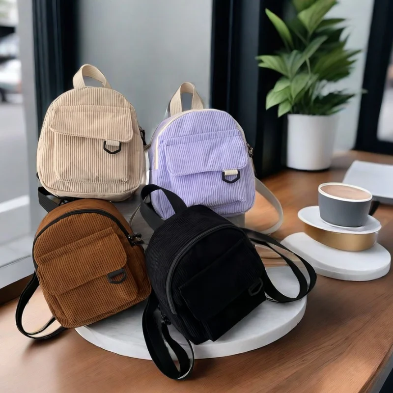 Stylish-Women-s-Backpack-Mini-Solid-Color-Corduroy-Small-Backpack ...