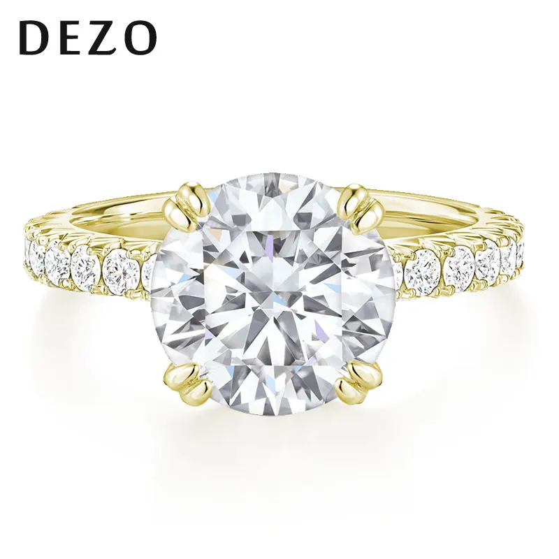 DEZO-Round-Cut-5ct-Center-Moissanite-Enagement-Ring-14K-Gold-Plated-925 ...