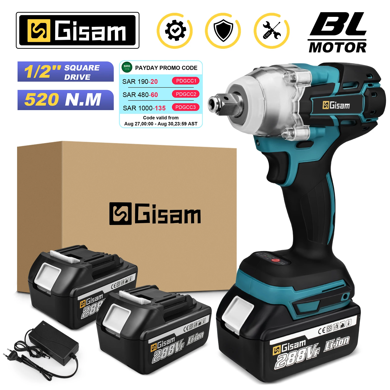 Gisam-520N-M-Brushless-Electric-Impact-Wrench-Cordless-Electric-Wrench ...