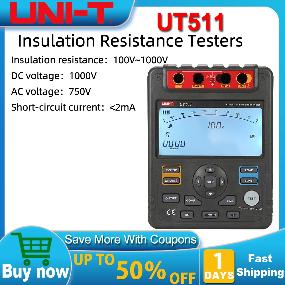 UNI-T-UT511-Insulation-Resistance-Tester-100V-1000V-Earth-Ground-0-1M ...