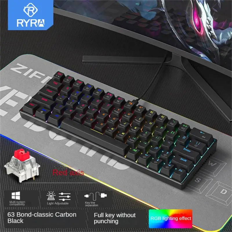 RYRA Gaming Teclado Mecânico Com Fio Azul Vermelho Interruptor Mini 63 ...