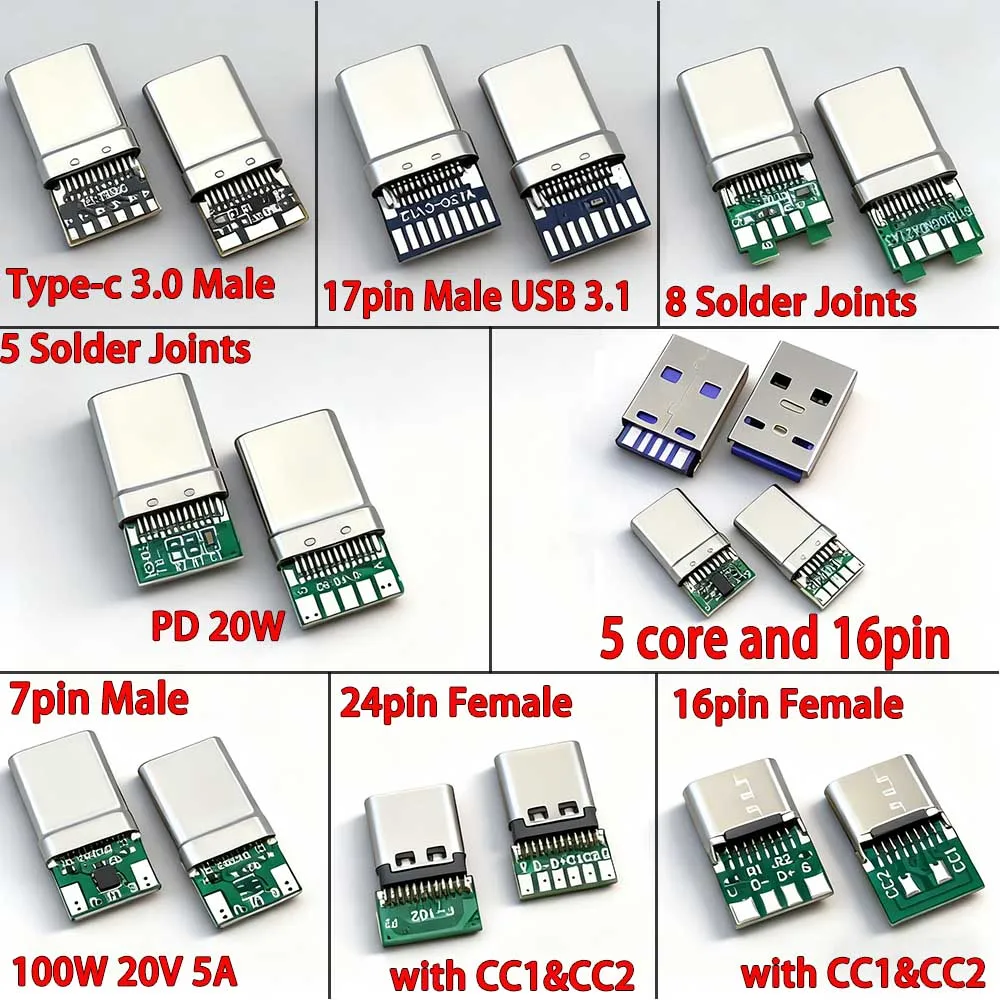TYPE-C 14P 16P 24Pin Female Socket with Data Cable Module,USB Fast ...