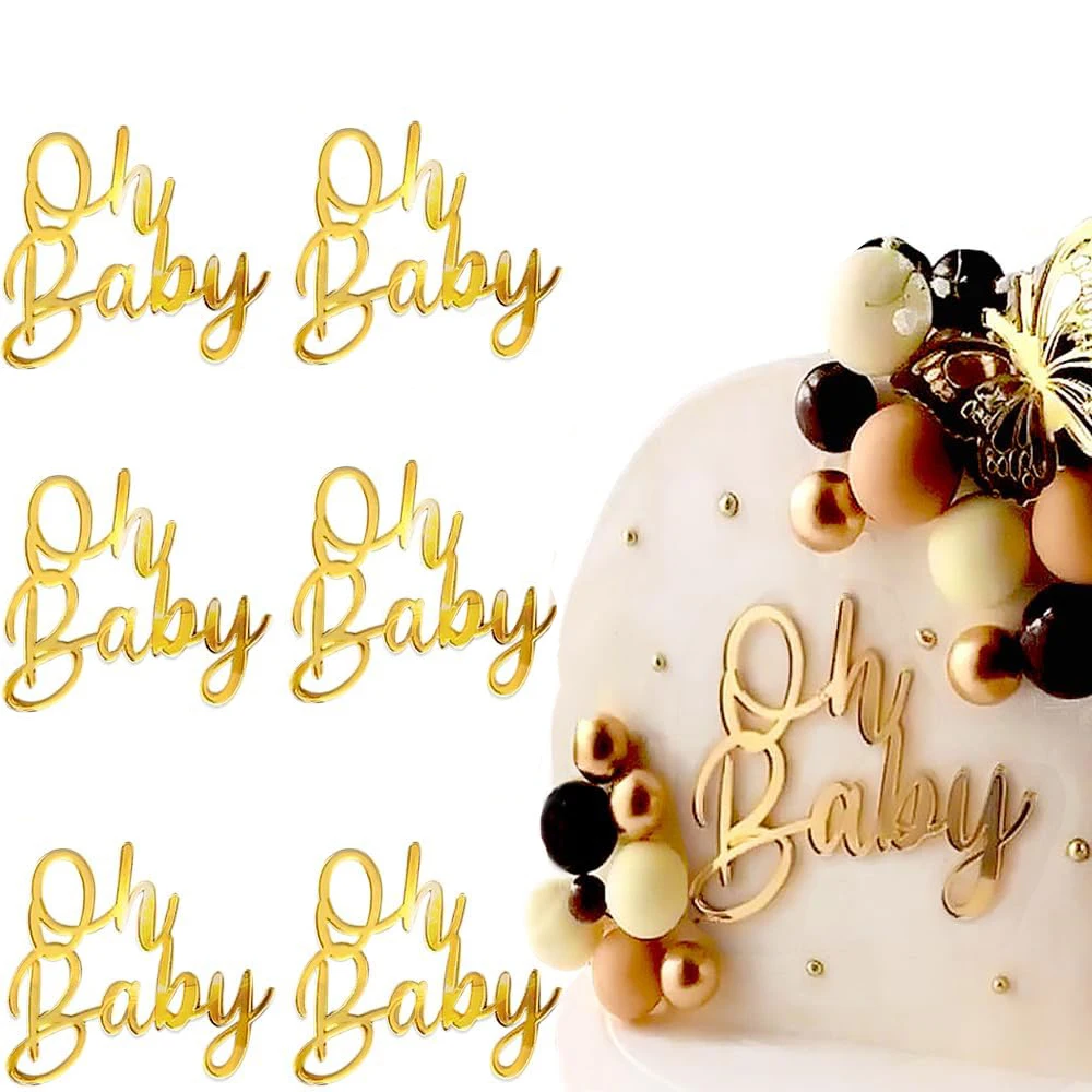 6pc Gold Acrylic Oh Baby Word Cake Topper Oh Baby Sign Cake Toppers ...