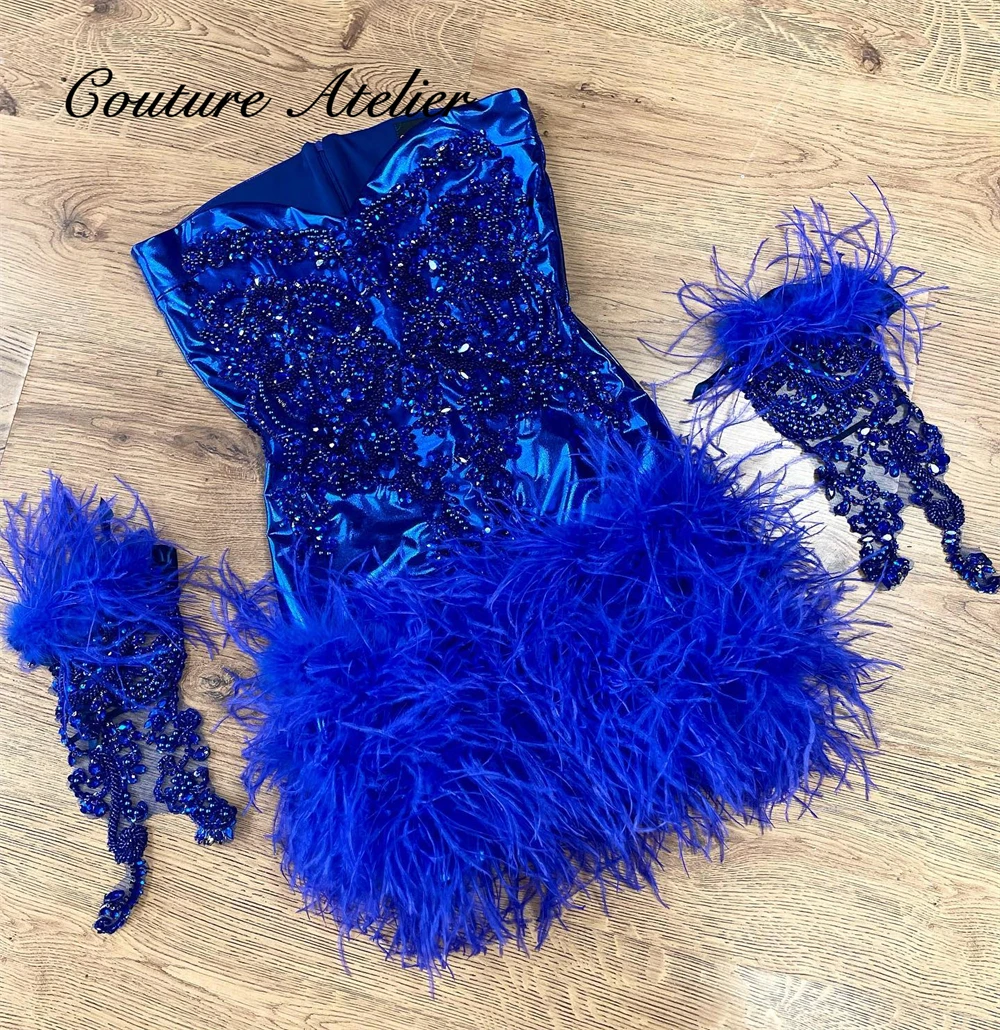King-Blue-Feathers-Birthday-Prom-Dresses-2024-Luxury-Beaded-Rhinestones ...