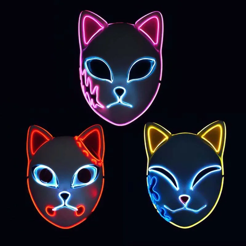 Glowing Demon Slayer Led Face Mask Anime Cosplay Prop Cat Face Fox ...
