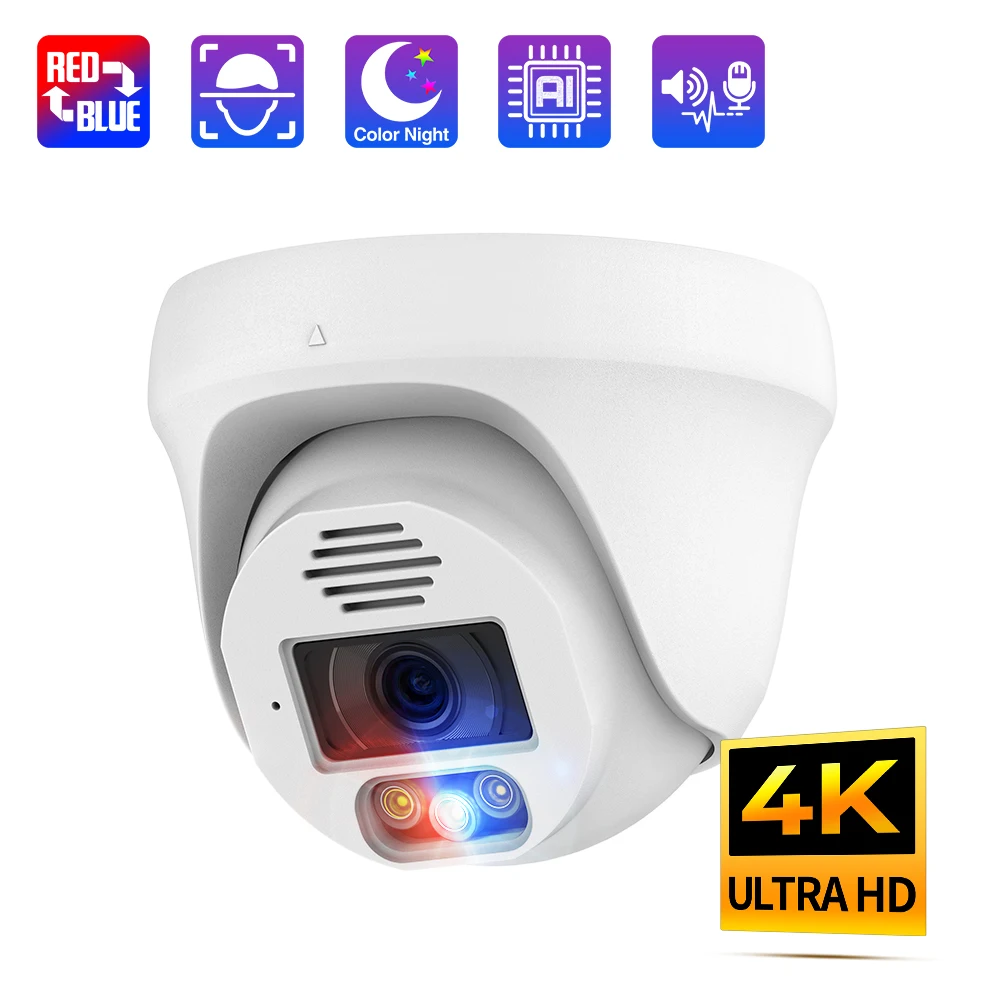 Techage 4K 8MP 5MP POE IP Camera Red-Bule Light Alert Smart AI Face ...