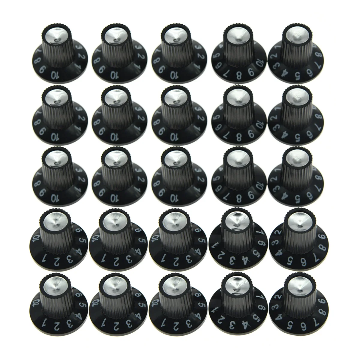 KAISH-50-Pcs-Guitar-AMP-Knob-Amplifier-Skirted-Knobs-Black-w-Silver-Top ...