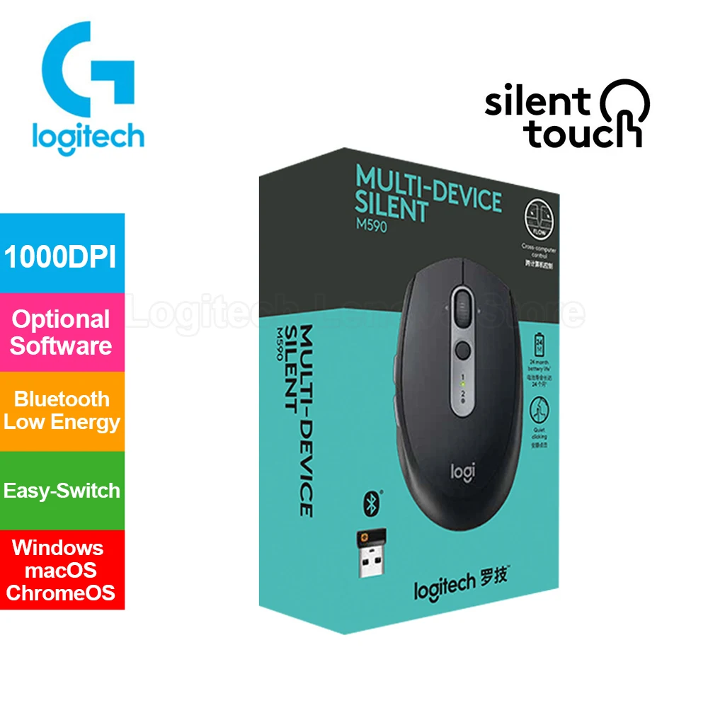 LOGITECH-M590-MULTI-DEVICE-SILENT-WIRELESS-MOUSE-with-1000DPI-2-4-GHz ...