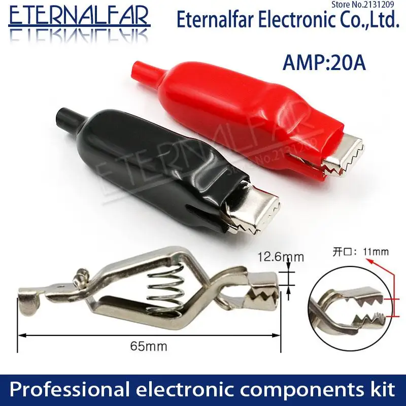 2pcs 20a Sheathed Alligator Clips Electrical Diy Test Leads Alligator ...