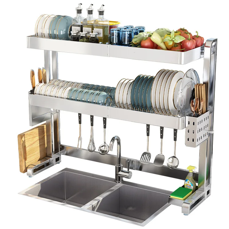 Kitchen-304-Stainless-Steel-Storage-Sink-Drain-Pantry-Organizer-Shelf ...