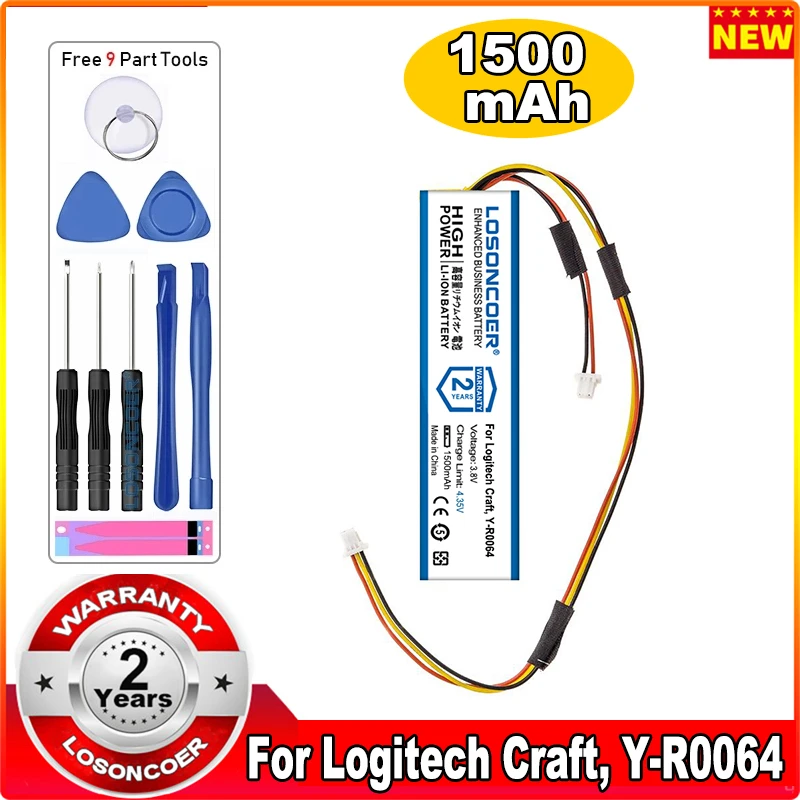 LOSONCOER 1500mAh Keyboard Battery For Logitech Craft keyboard, Y R0064 ...