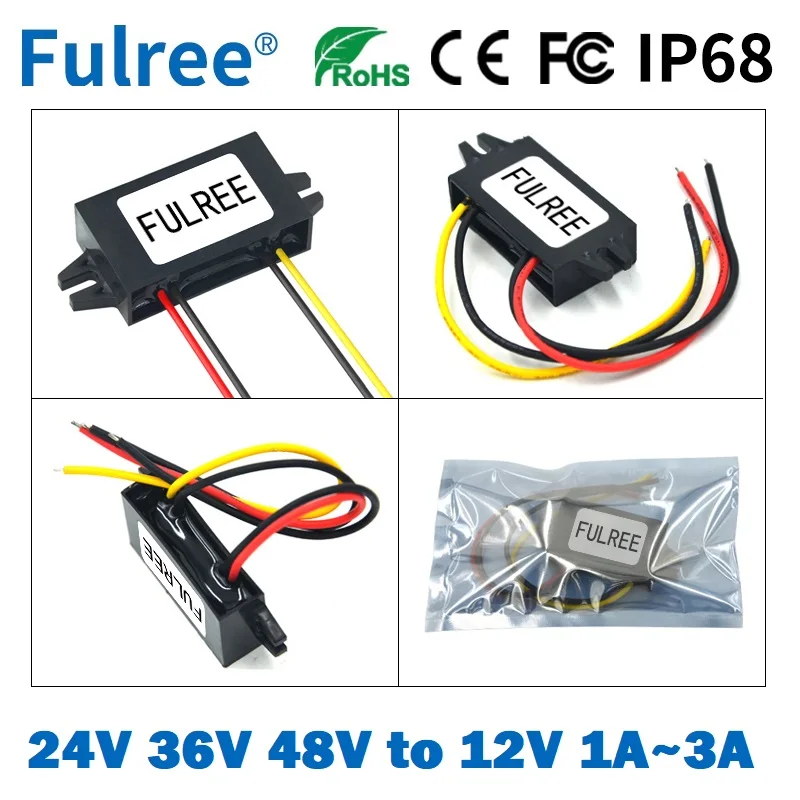 Fulree® 48V 36V 24V to 12V 1A 2A 3A DC DC Voltage Step Down Buck ...