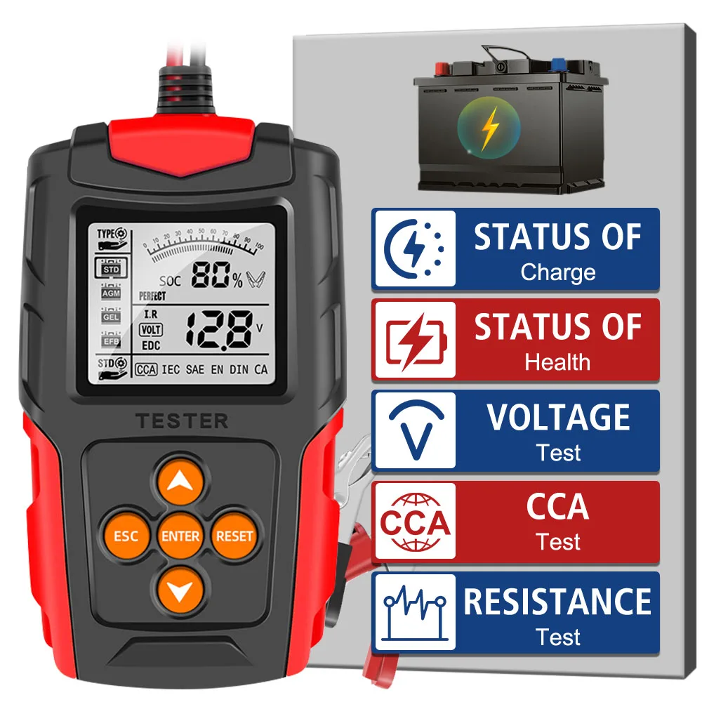 Digital Battery Analyzer Test Tool Car Motorcycle Battery Tester SOH ...