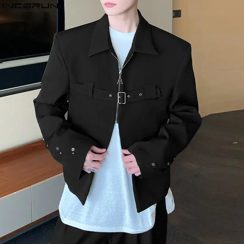 INCERUN-2023-Men-Jackets-Solid-Color-Zipper-Lapel-Long-Sleeve-Casual ...