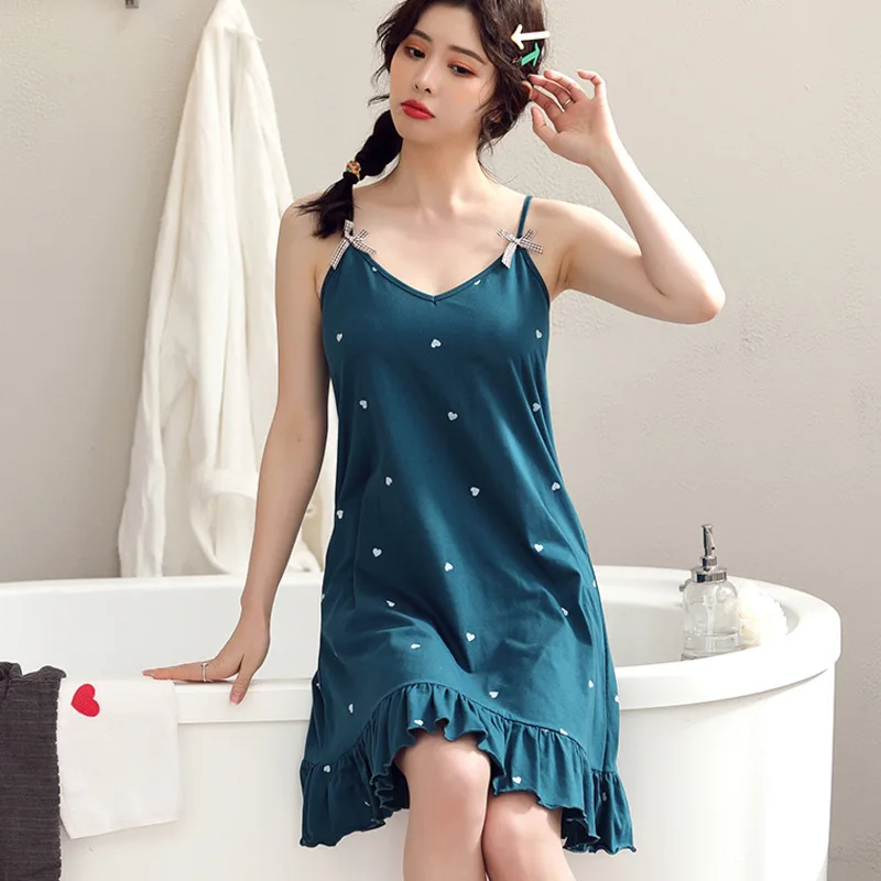 Nightgown Women Cotton Sexy Night Dress Spaghetti Strap Sleepshirts ...