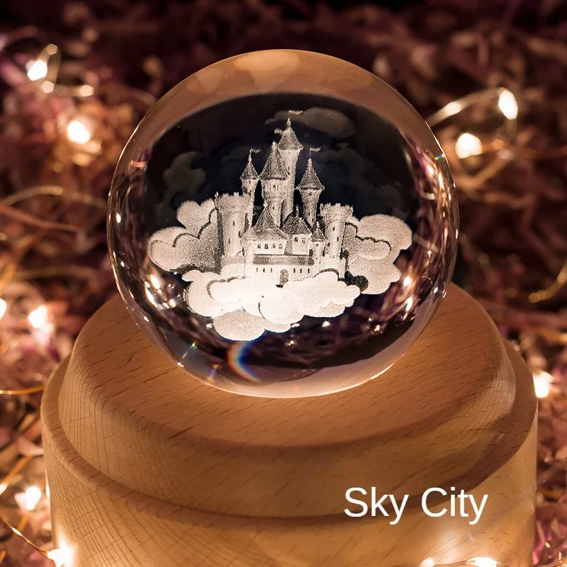 Creative Gift Wooden Music Box Transparent Crystal Ball Music Crystal ...