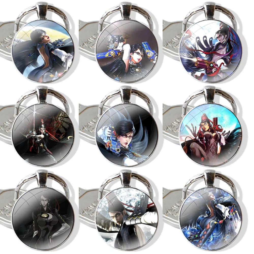 Pendant Car Key Chains Handmade Glass Cabochon Keychain anime Bayonetta ...