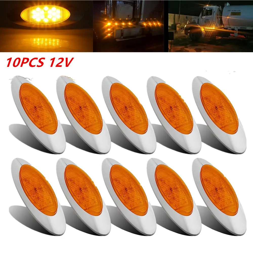 10PCS 16LED Amber Led Side Marker Lights Waterproof Chrome Bezel Turn ...