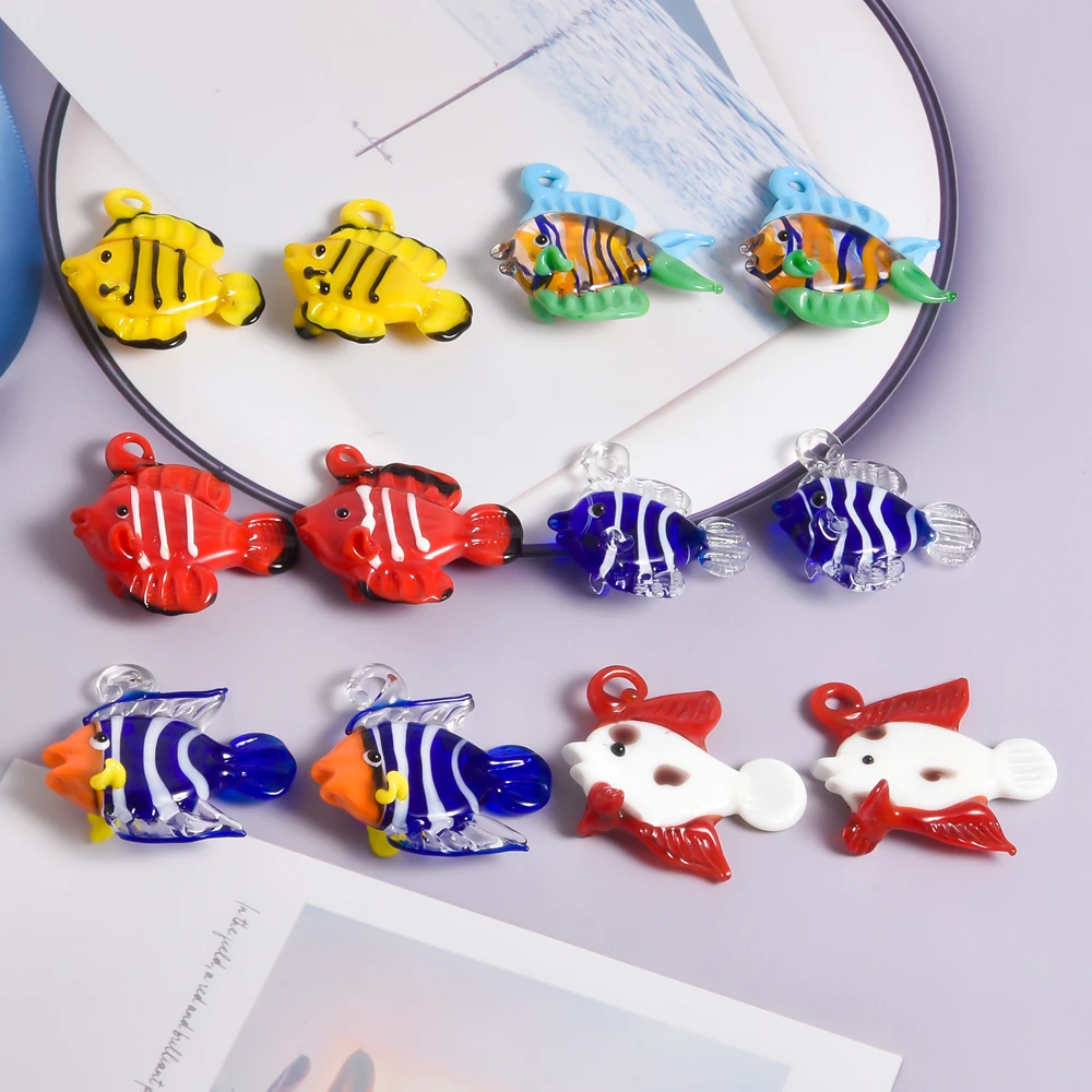 2pcs/Lot Cute Glass Tropical Fish Pendant Necklace Earrings Marine ...