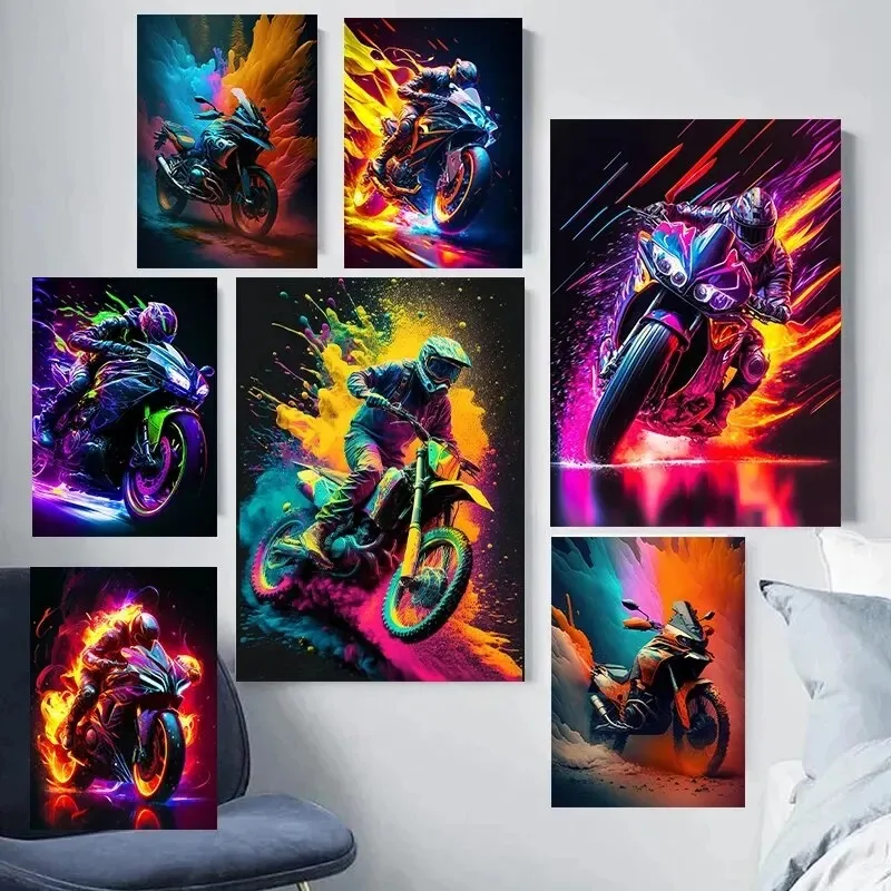 Modern-Motorcycle-Rider-Posters-and-Prints-Punk-Girl-Motorbike-Racing ...