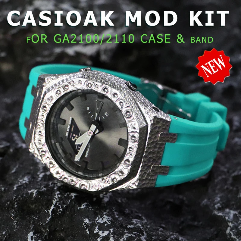 Casioak Mod Kit for Casioak GA2100 Metal Bezel Case New Hammer Rubber ...