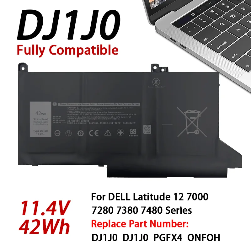DJ1J0-11-4V-42Wh-PGFX4-Laptop-Battery-For-DELL-Latitude-12-7000-7280 ...