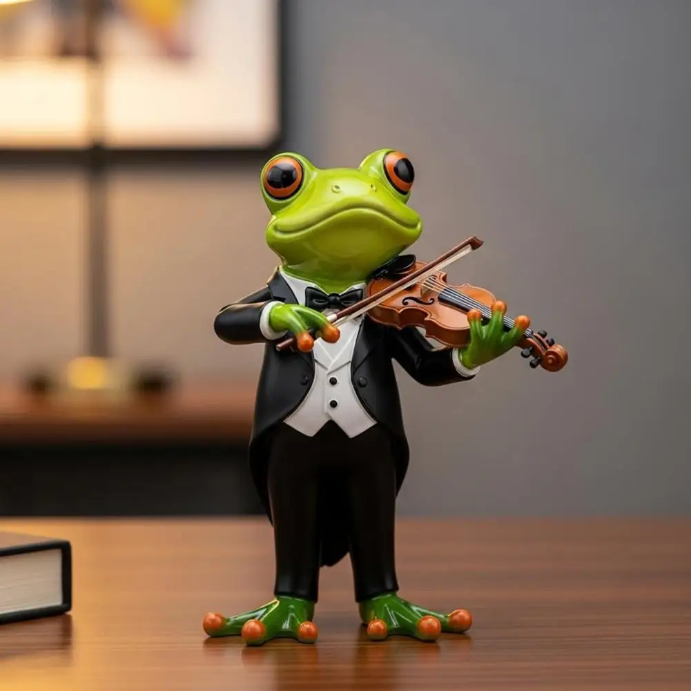 Frog Musician Statue Hand-Engraved Frog Ornament with UV Coating Mini ...