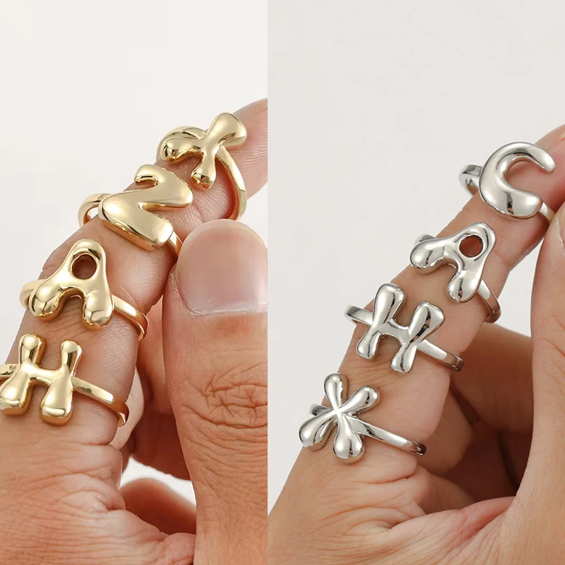 Golden-silver-Color-Bubble-A-Z-Letter-Alphabet-Rings-Adjustable-Opening ...