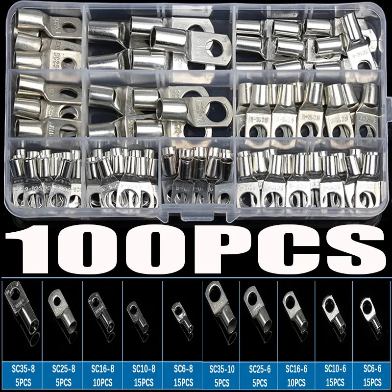 100PCS Ring Terminal Cable Shoes Lugs 35mm2 Tinned Copper Lug Wire eye ...