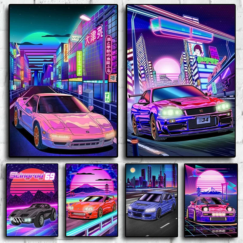 80s-Japan-Street-Car-Racing-Neon-Wall-Art-Home-Decor-Painting-Kawaii ...