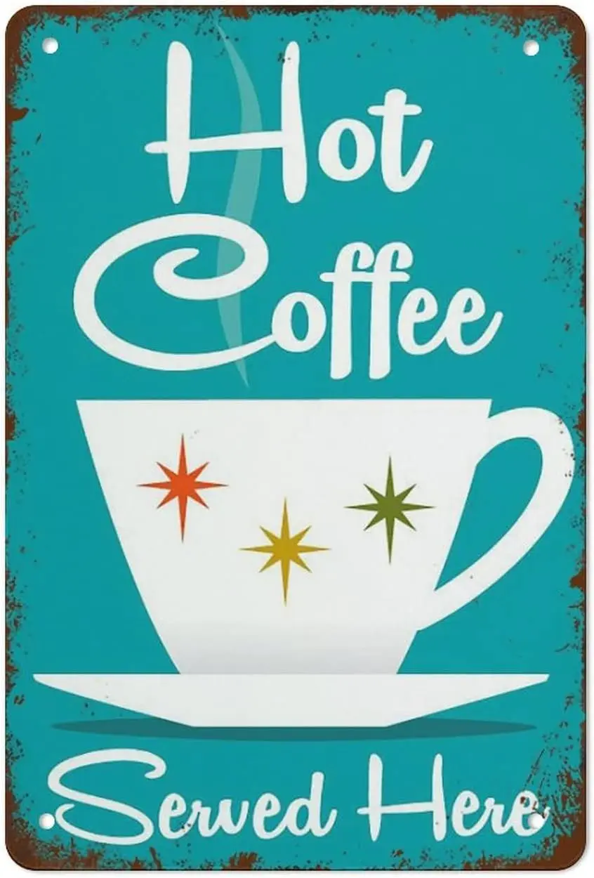 Mid Century Modern Kitchen Art Metal Tin Sign Retro Coffee Cup Cafe ...
