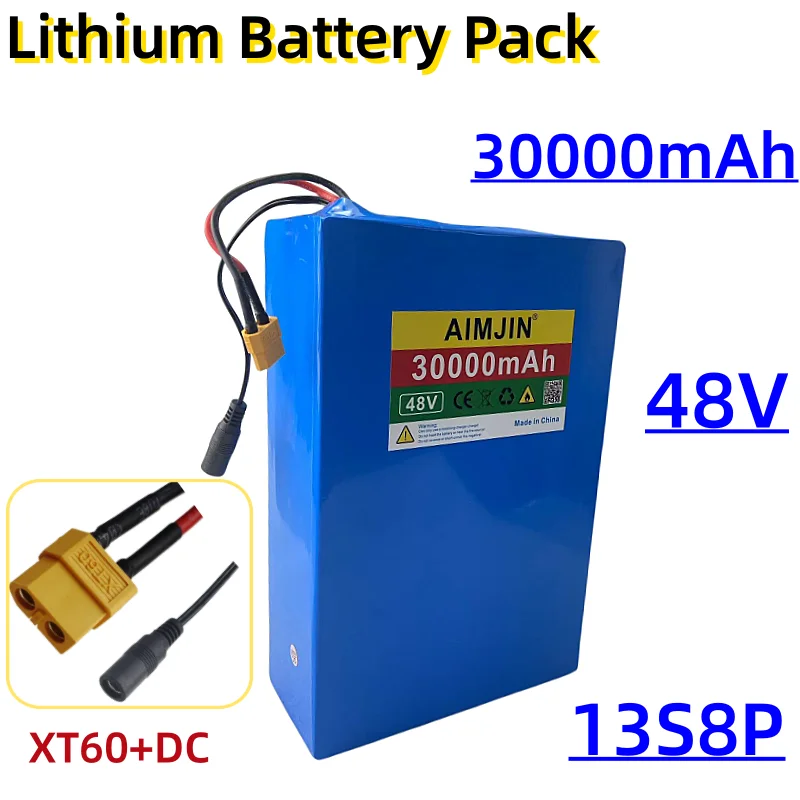 13S8P 48V 30000mAh 18650 Lithium Battery Pack 1000W Electric Bicycle Battery Built in 50A BMS