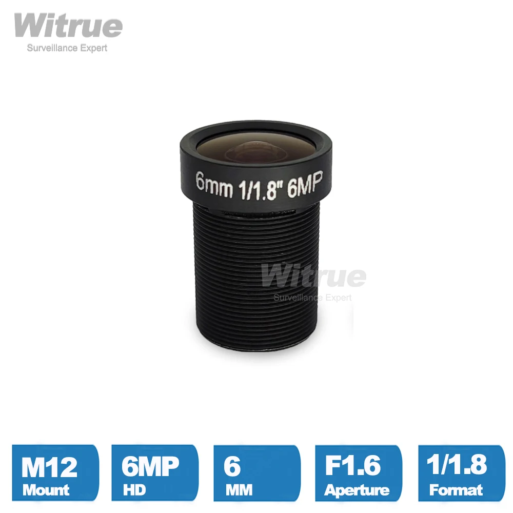 Witrue HD 4K 6MP Lens M12 Mount 6MM Length Aperture F1.6 Format 1/1.8 ...