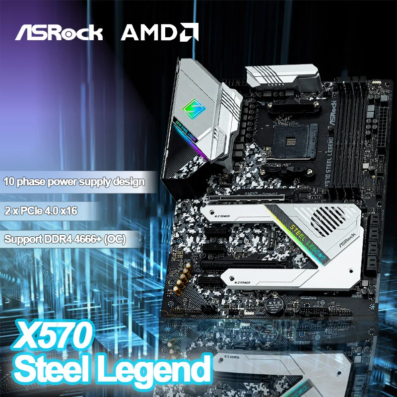 ASROCK-X570-STEEL-LEGEND-ATX-AMD-X570-DDR4-4666-OC-MHz-M-2-SATA-6Gbps ...