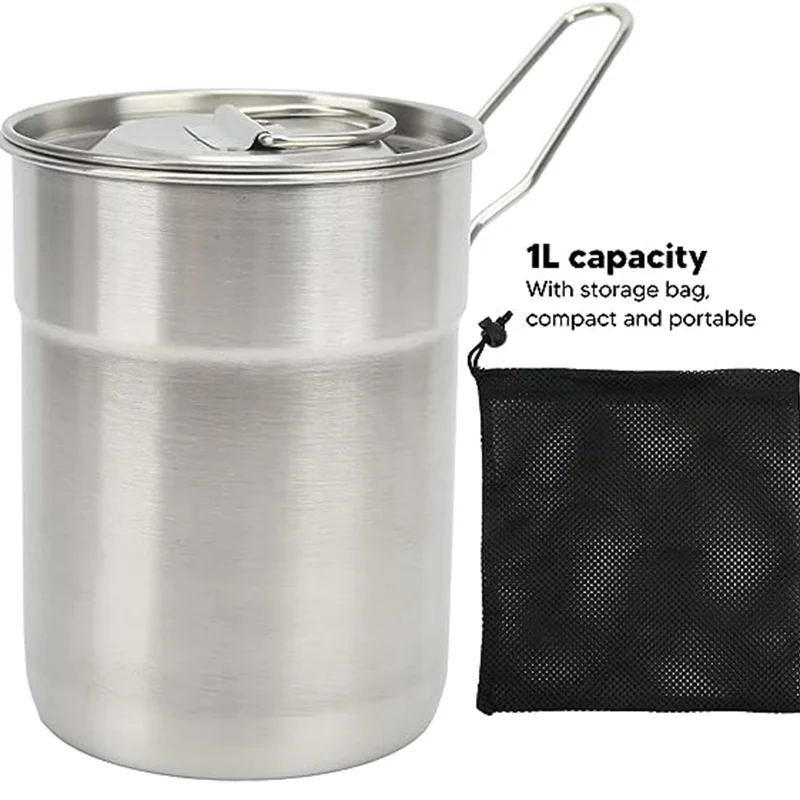 Hiking-pot-1l-Portable-cooking-pot-with-stainless-steel-water-cup-with ...