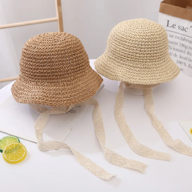 Baby Straw Hat Summer Lace Strap Korean Cute Boy Girl Crochet Sun Cap ...