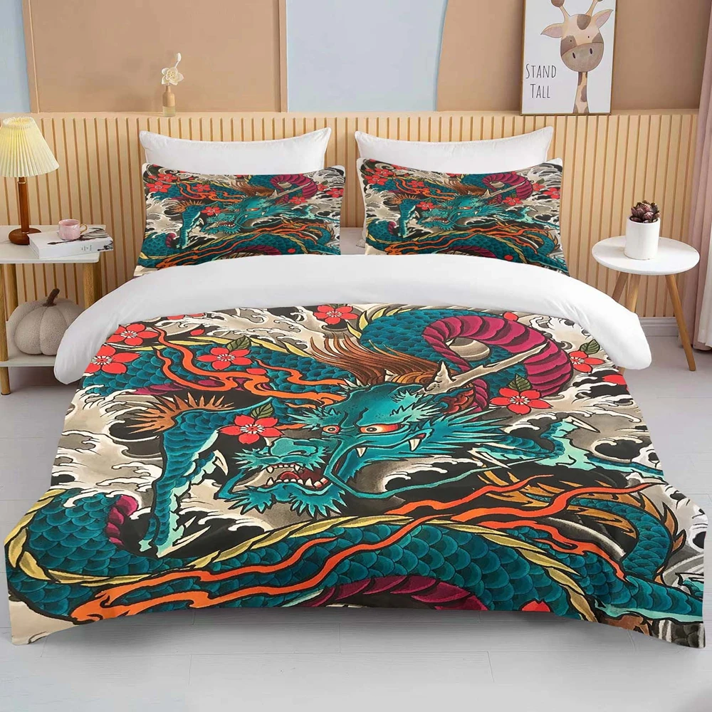 Chinese dragon Bedding 3 Piece Set king size double bed bedding set ...