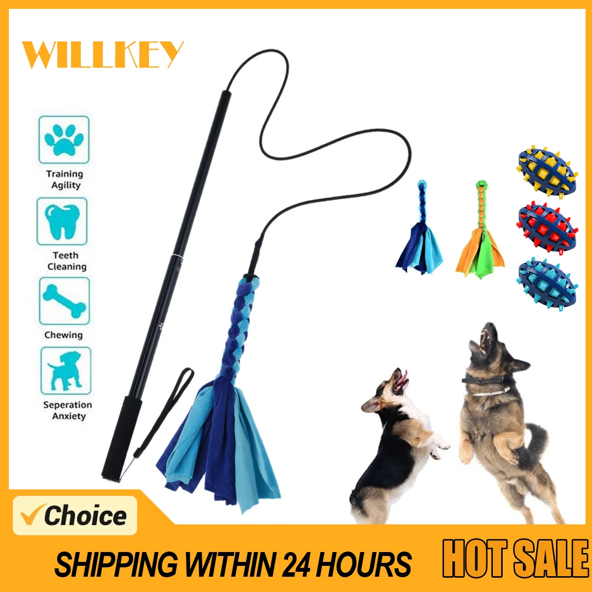 Retractable Dog Stick Interactive Dog Toys Extendable Flirt Pole Funny ...