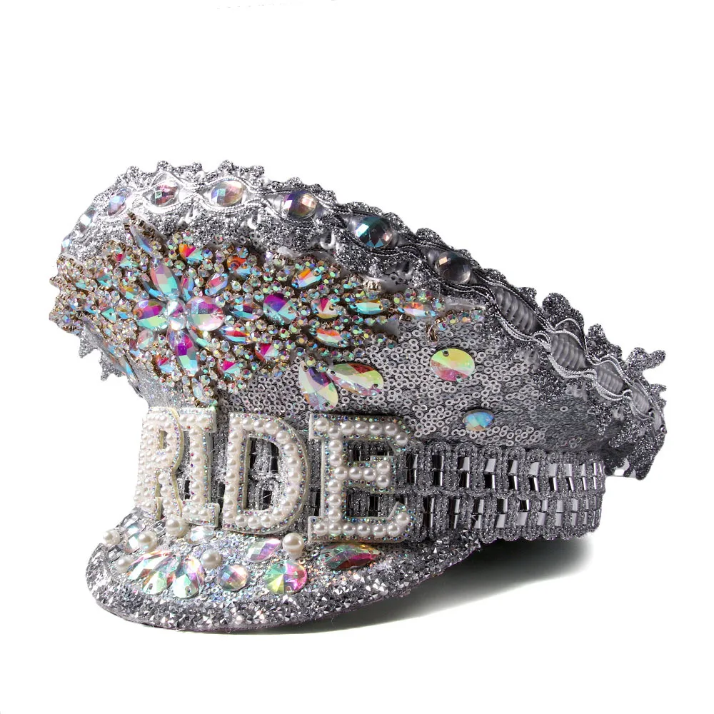 Captain-Hats-Festival-Sequin-Bride-Military-Rhinestone-Hat-Marching ...