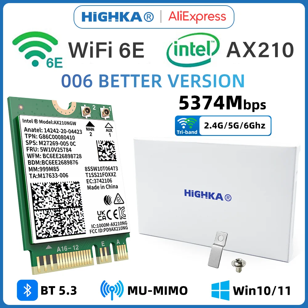 WiFi6E intel AX210 WiFi Card 2.4G/5G/6GHz Wireless Network Card with Bluetooth 5.3 AX210NGW Wi ...
