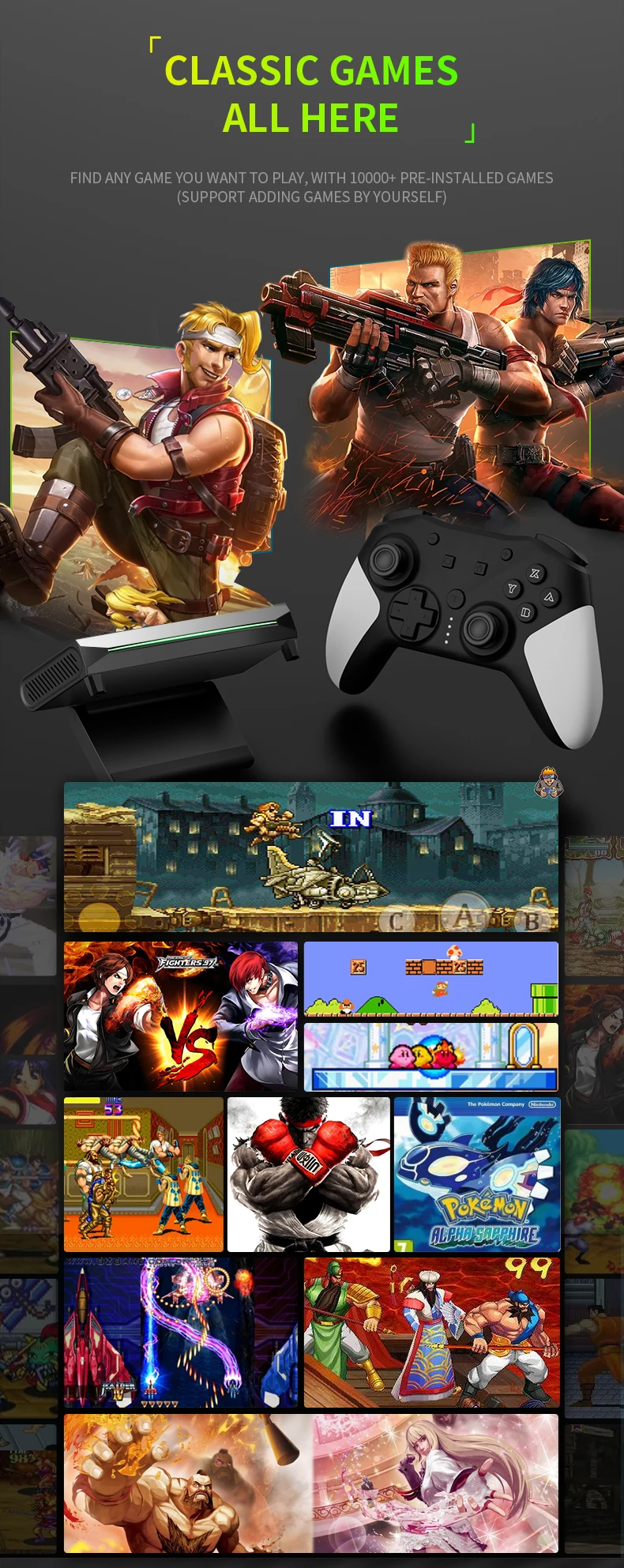 128g gris - Console de jeux vidéo HD 4K, 20000 + jeux rétro, système ...