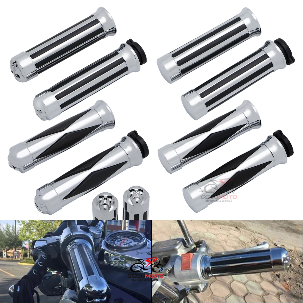 7-8-22mm-Skull-Rubber-Slip-Handlebar-Hand-Grips-For-Harley-Honda ...